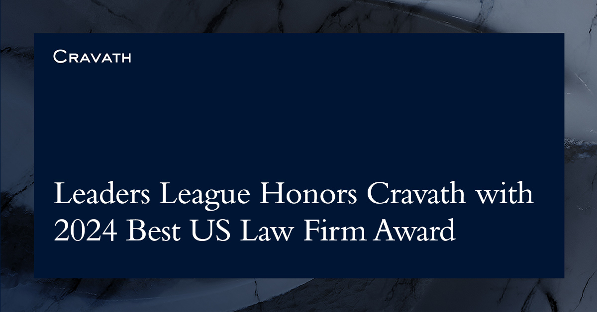 Leaders League Honors Cravath with 2024 Best US Law Firm Award ...