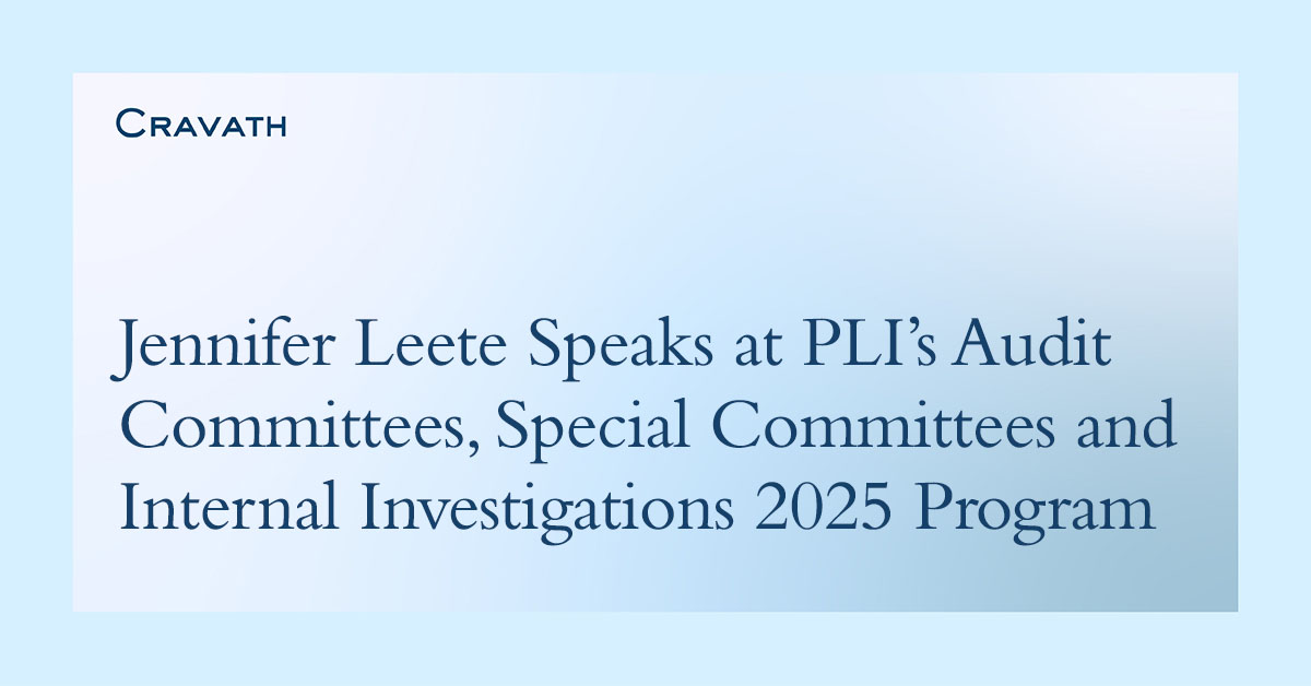 Jennifer Leete Speaks at PLI’s Audit Committees, Special Committees and ...