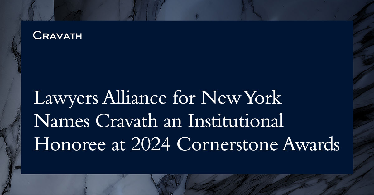 Lawyers Alliance for New York Names Cravath an Institutional Honoree at ...