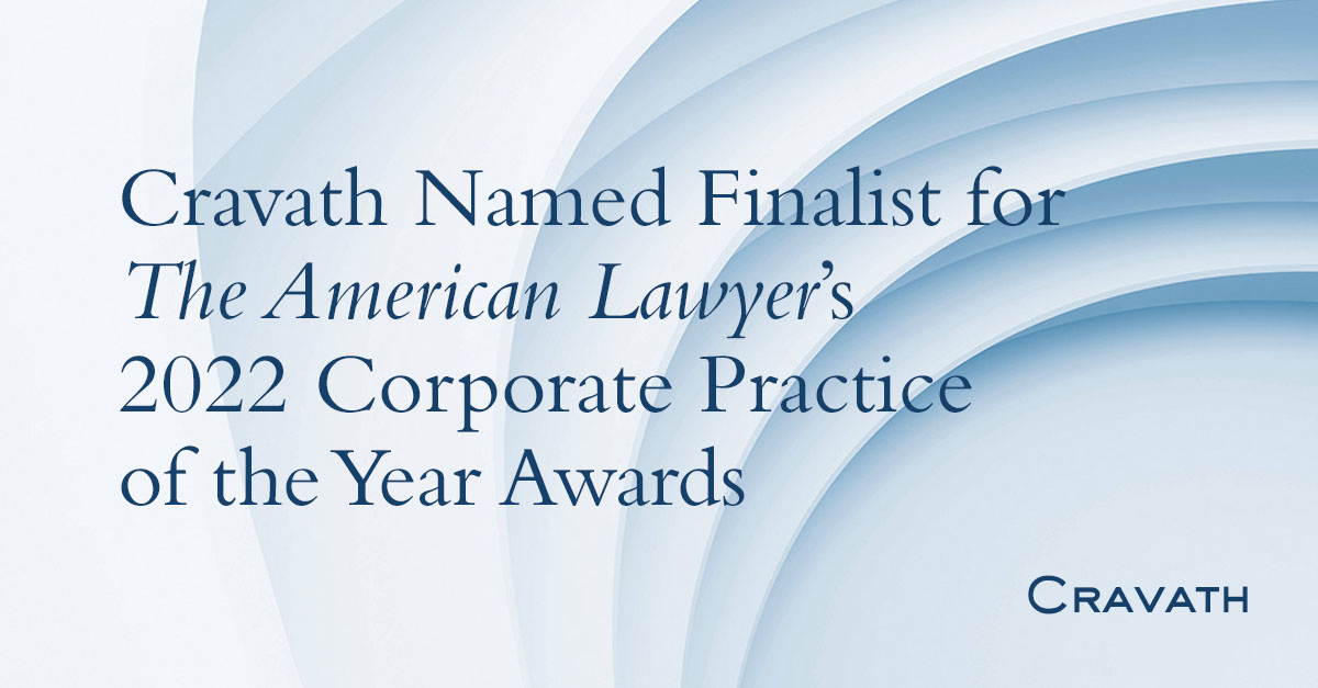 Cravath Named Finalist for The American Lawyer’s 2022 Corporate ...