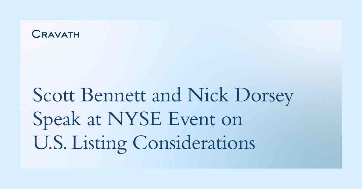 Scott Bennett and Nick Dorsey Speak at NYSE Event on U.S. Listing ...