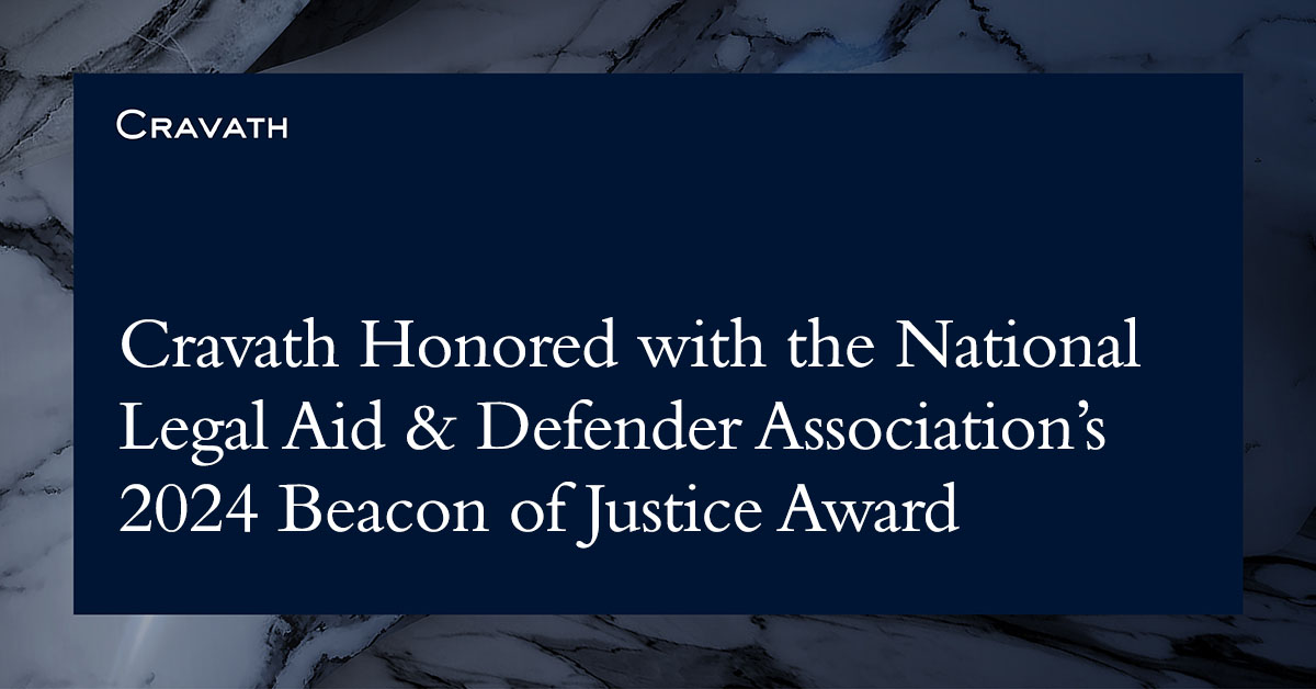 Cravath Honored with the National Legal Aid & Defender Association’s ...