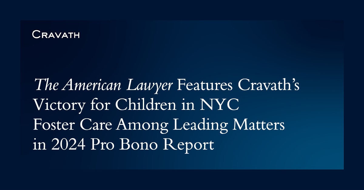 The American Lawyer Features Cravath’s Victory for Children in NYC ...